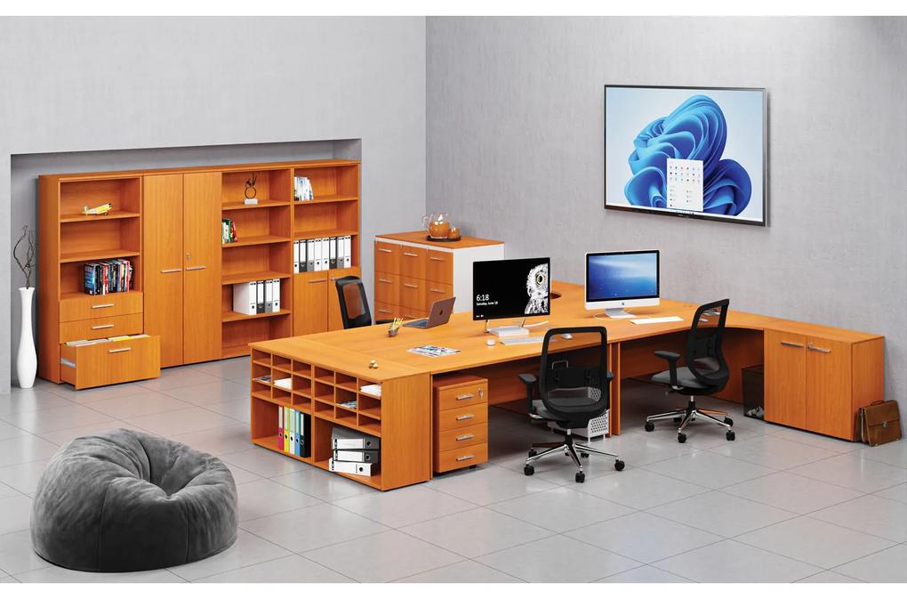 Kancelářský regál PRIMO WOOD, 2128 x 800 x 420 mm, třešeň