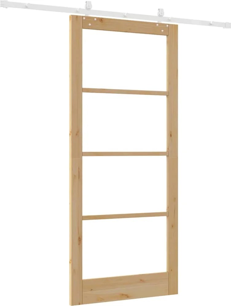Posuvné dveře 93 x 211 cm Masivní borové dřevo a sklo Přírodní 3332261