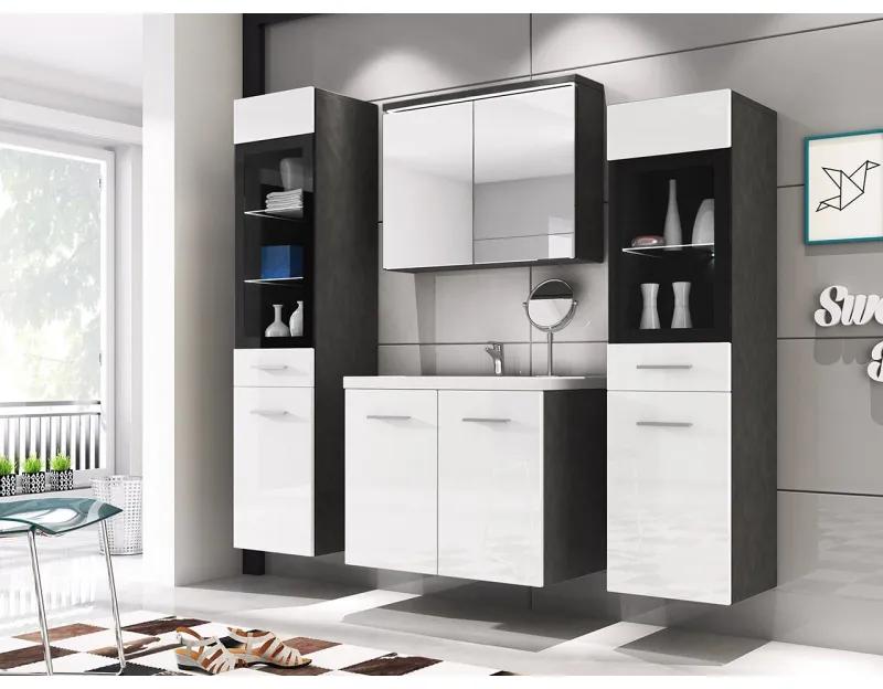 Koupelnový nábytek Apogon II, Barva: bílá + šedý lesk, Sifon k umyvadlu: ne, Osvětlení: bez osvětlení, Baterie: ne