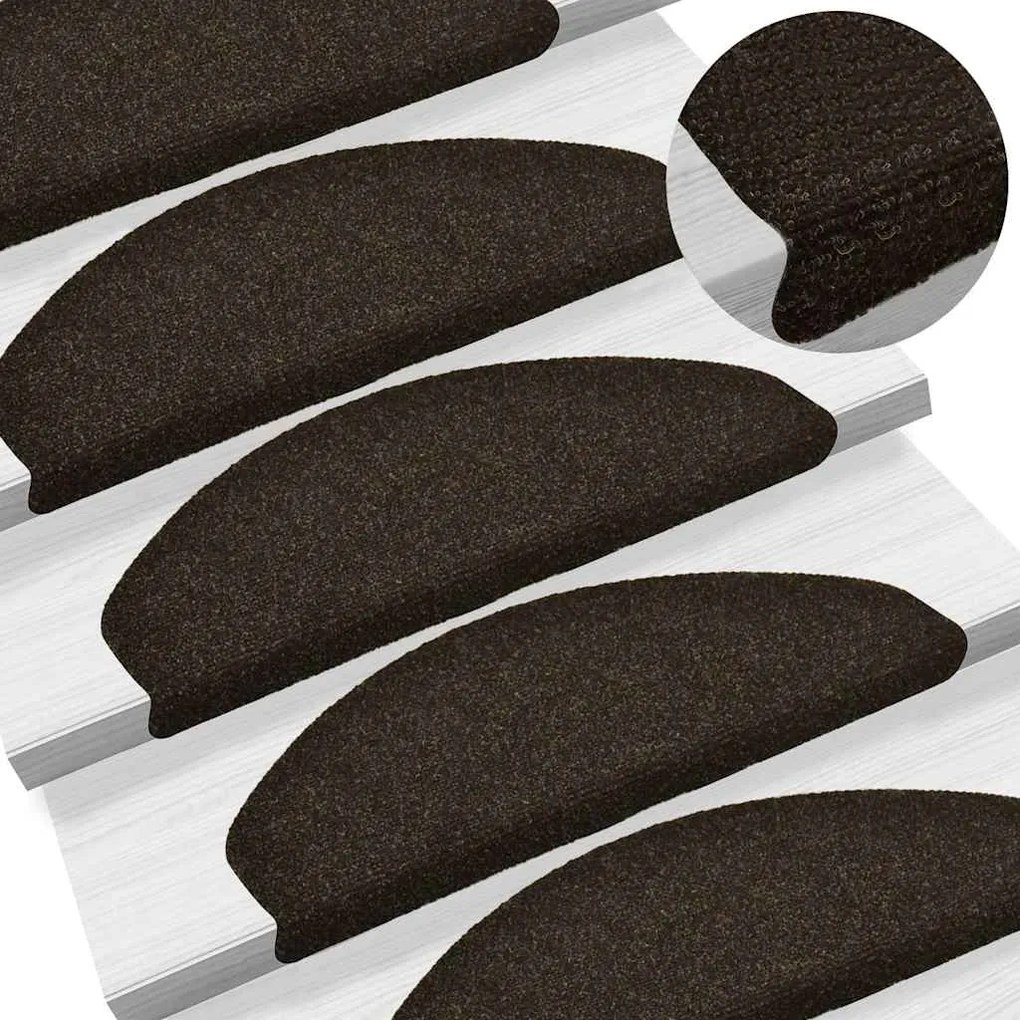 Schodové rohože samolepicí 15 ks 65 x 21 x 4 cm tmavě hnědé, půlkulaté, velké 322349