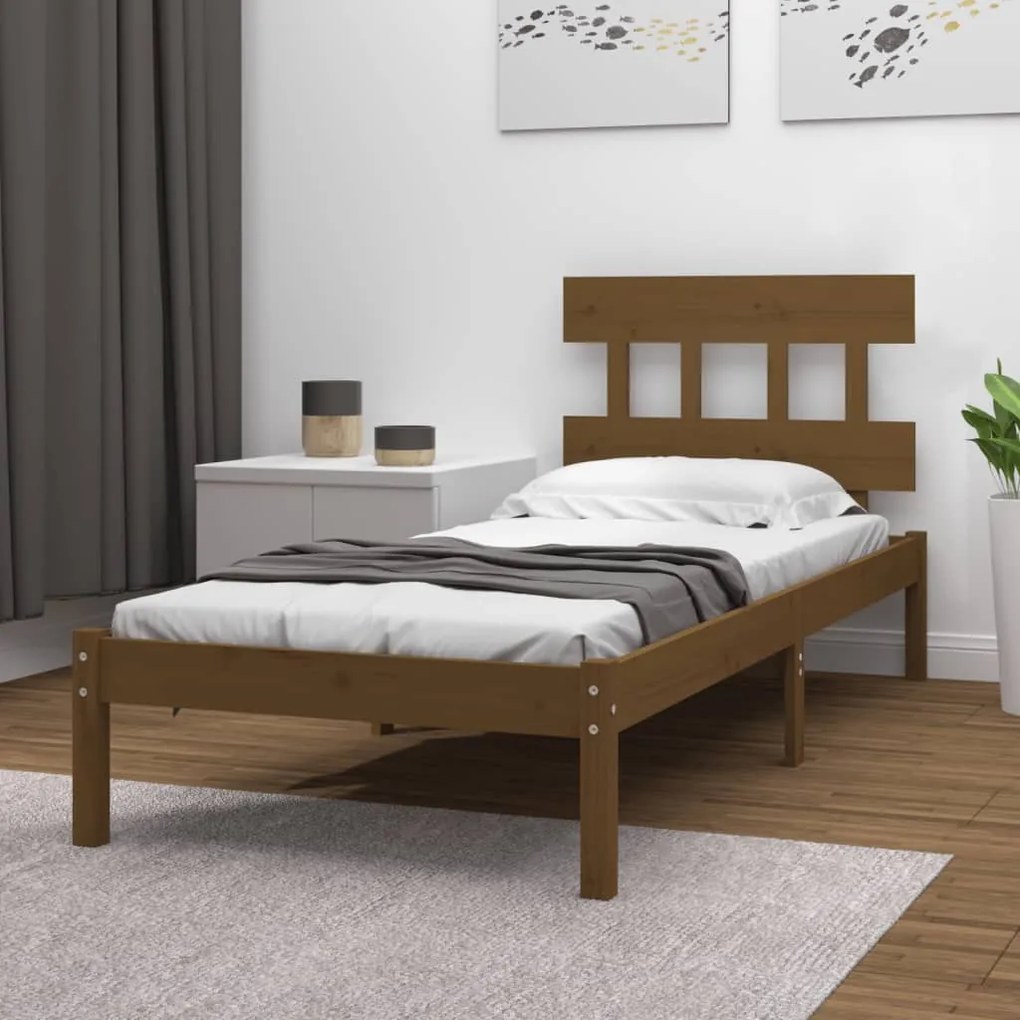 3104701 vidaXL Rám postele medově hnědý masivní dřevo 75 x 190 cm Small Single