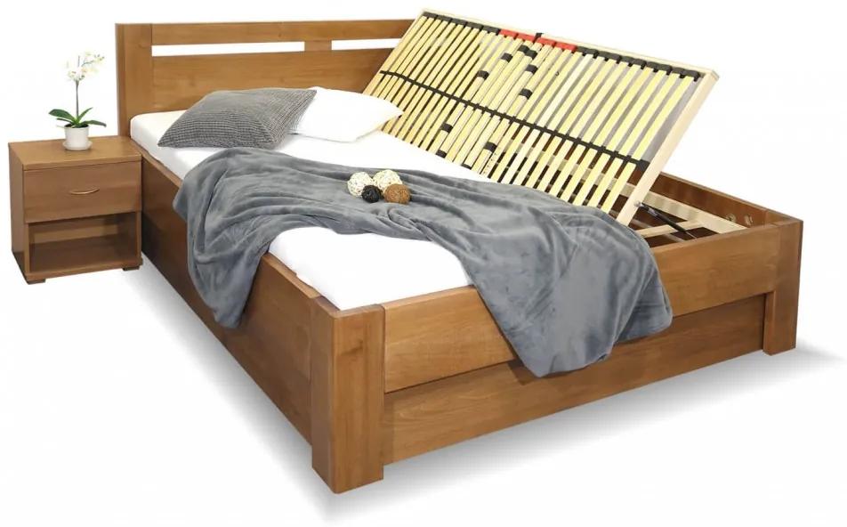 Zvýšená postel dvoulůžko s úložným prostorem HERKULES, masiv buk BedWorld, 180x200 cm