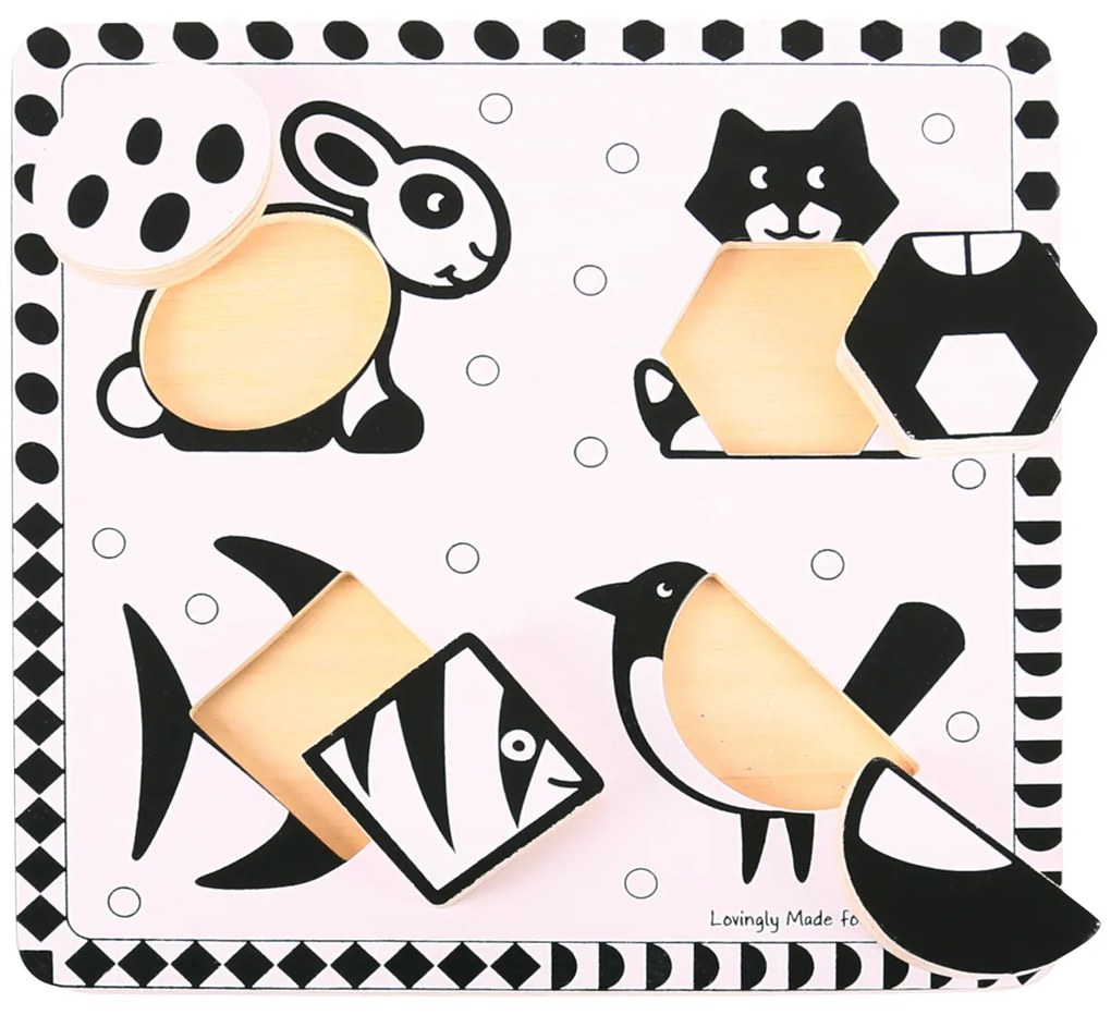 Bigjigs Toys Dřevěné vkládací puzzle černobílé tvary 2