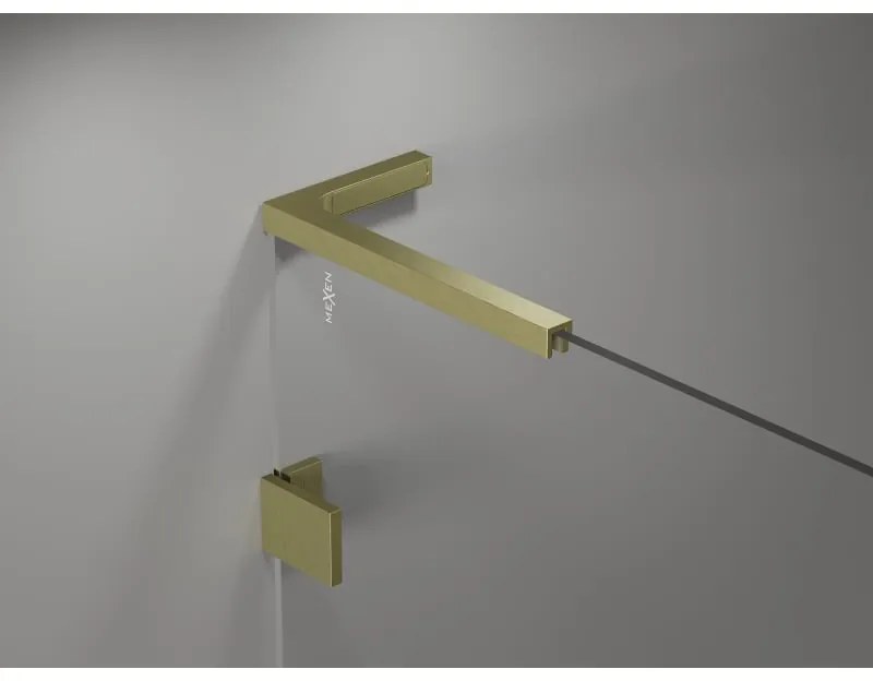 Mexen Lunar, L pětiúhelníkový sprchový kout s pravým sklonem 90 x 90 cm, 8mm čiré sklo, zlatý matný profil, 831L-090P-090L-55-00-P