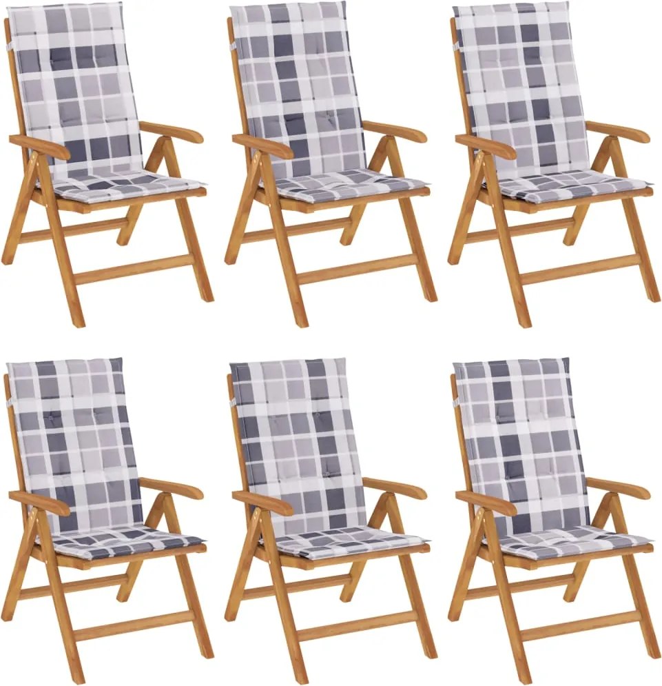 Skládací polohovací křesla s polštáři, 6 ks, masivní teak 3196507