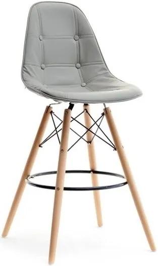 design4life Barová čalouněná židle MOBI Šedá - dřevěná podnož