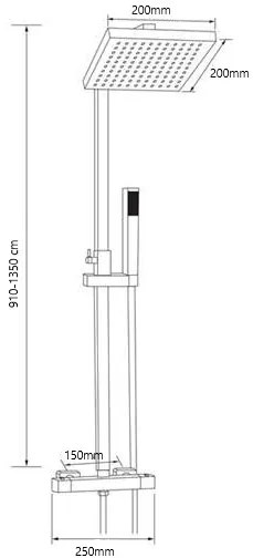 Gamma Cube, sprchová souprava s termostatickou baterií, hlavovou a ruční sprchou, výška 91-135cm, černá matná, GMA-BCEZNT-BK