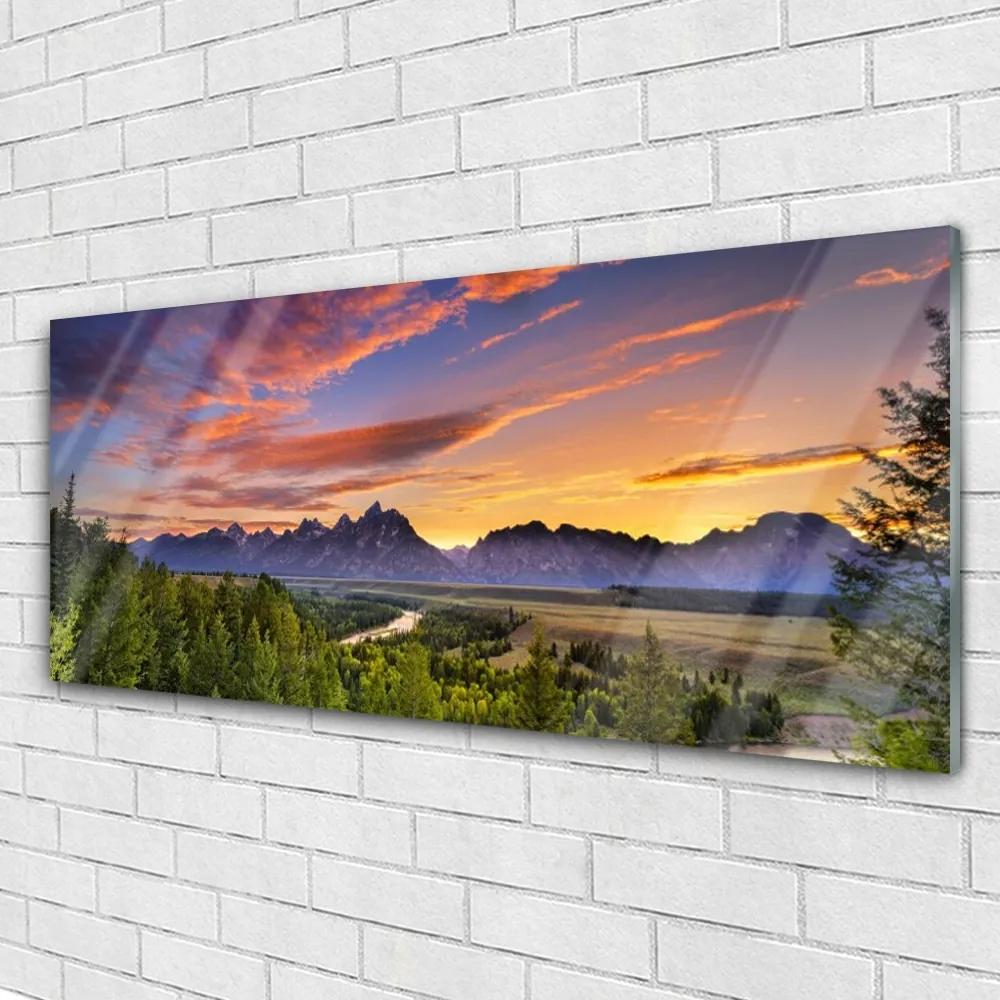 akrylový obraz Hora Les Slunce Příroda 125x50 cm