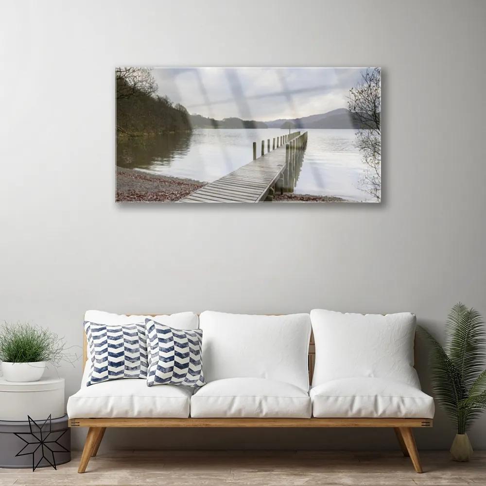 Obraz na skle Jezero Architektura Most 100x50 cm