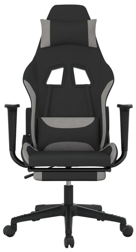 Herní židle s podnožkou černá a světle šedá textil