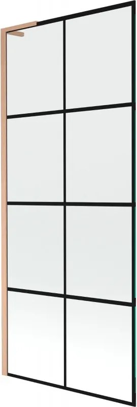 Mexen Next L, 1-křídlová vanová zástěna 80 x 150 cm, 6mm čiré sklo-černý vzor, ​​měděný profil, 895-080-000-03-77-65