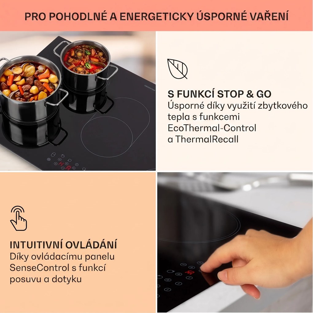 Klarstein Virtuosa Roast, vestavná varná deska, 5 zón, 8500 W, sklokeramika