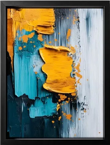 Zlatý kontrast - obraz - Moderní abstrakce s tyrkysovou energií 35 - 70 x 100 cm - 1 149 Kč