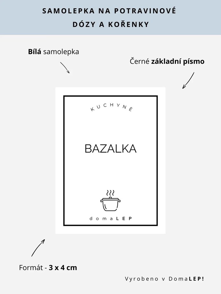Samolepka na kořenky BAZALKA bílá 3 × 4 cm základní písmo