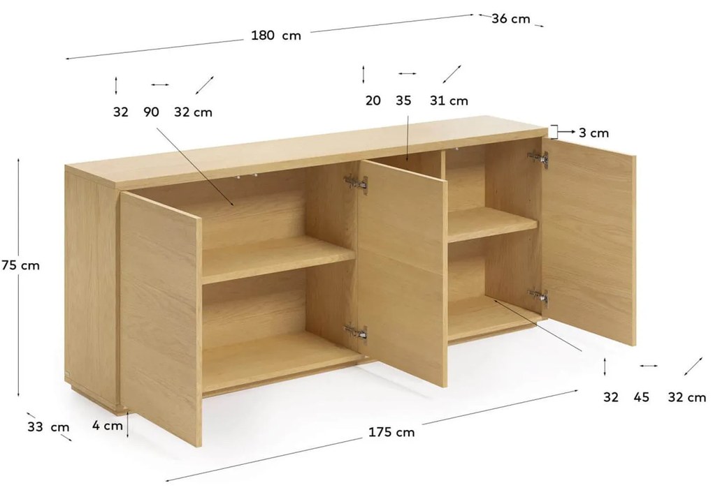 Komoda lenbia 180 x 75 cm přírodní MUZZA