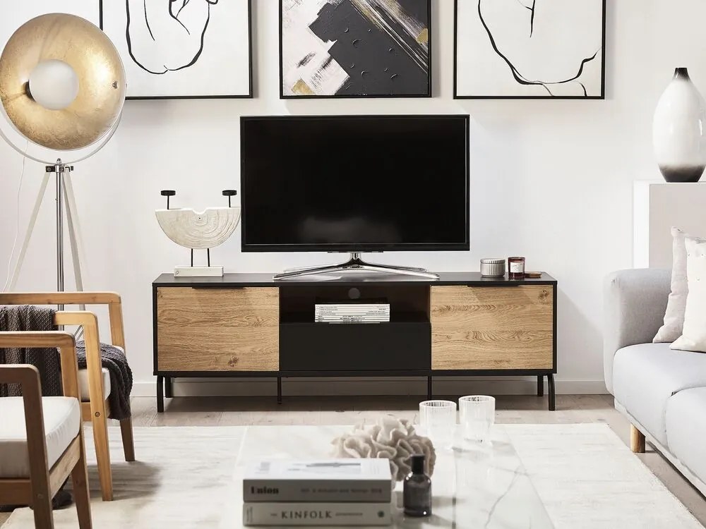 TV stolek/skříňka ALERK (černá + světlé dřevo). 1023580