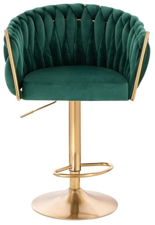 LuxuryForm DESIGN Barová židle NORDEN VELUR na zlaté kulaté podstavě - zelená