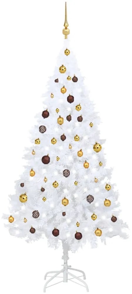 3077541 vidaXL Umělý vánoční stromek s LED a sadou koulí bílý 180 cm PVC