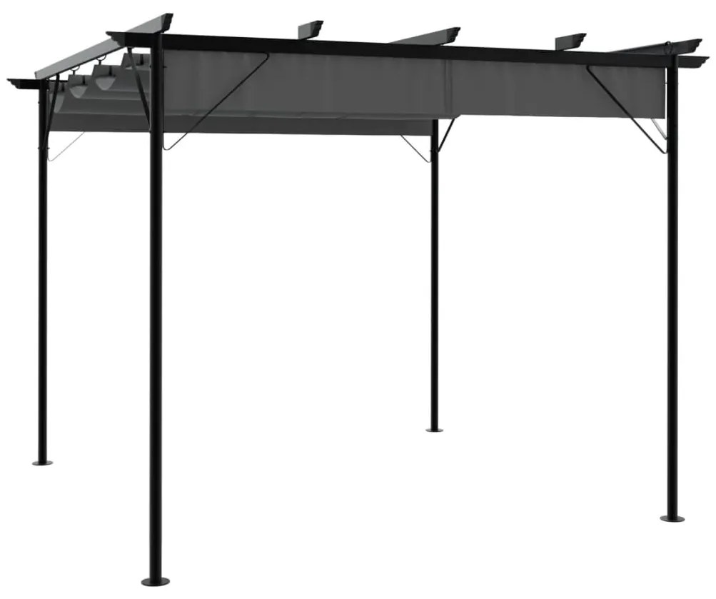 Pergola se zatahovací střechou antracitová 3x3 m ocel 180 g/m² 312226