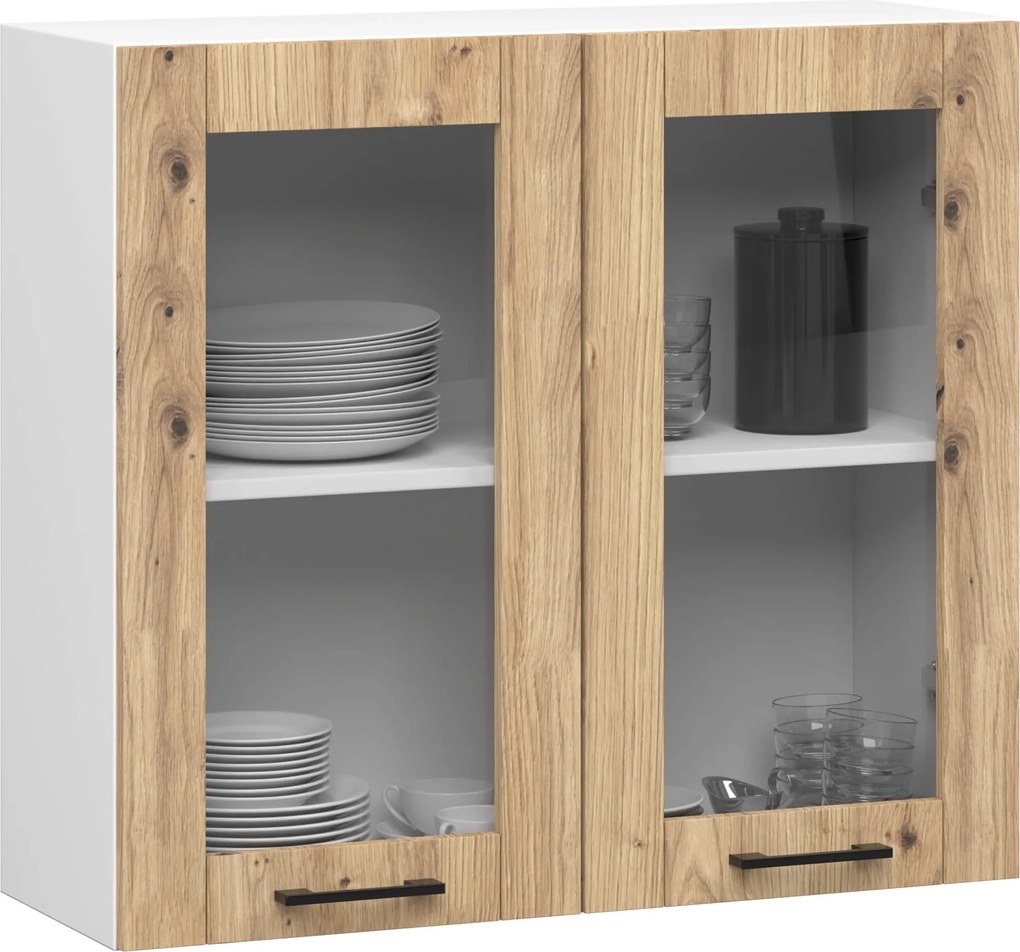 Závěsná kuchyňská vitrína Olivia W80 H720 bílá/dub artisan