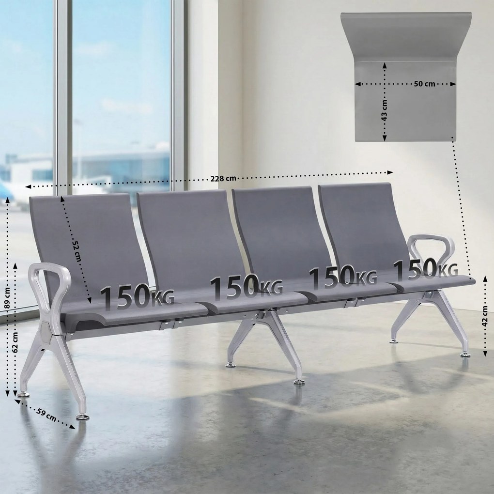 Sada 4 ks čekárenská lavice Ermin – šedá