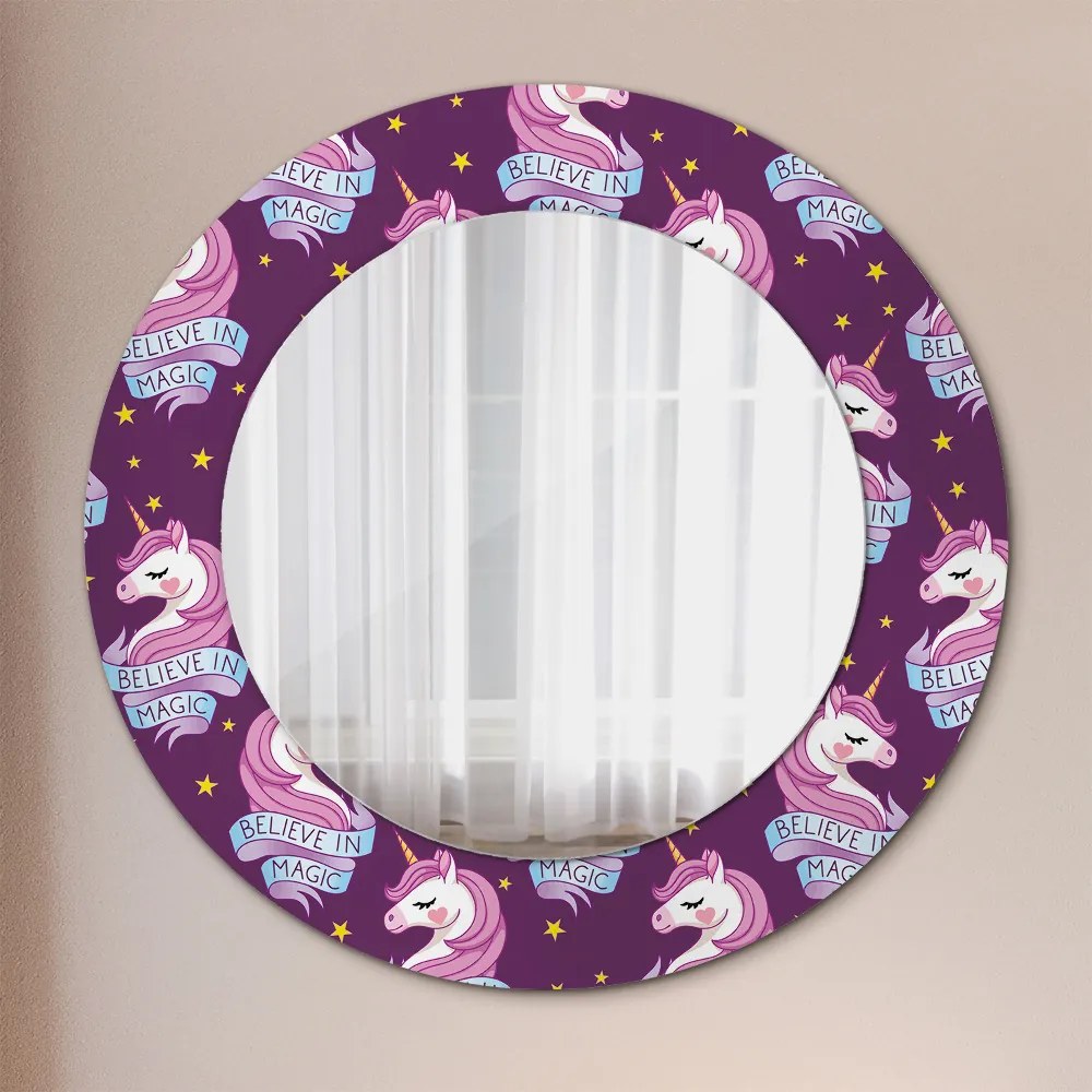 Kulaté zrcadlo tištěný rám Unicorn hvězdy fi 50 cm