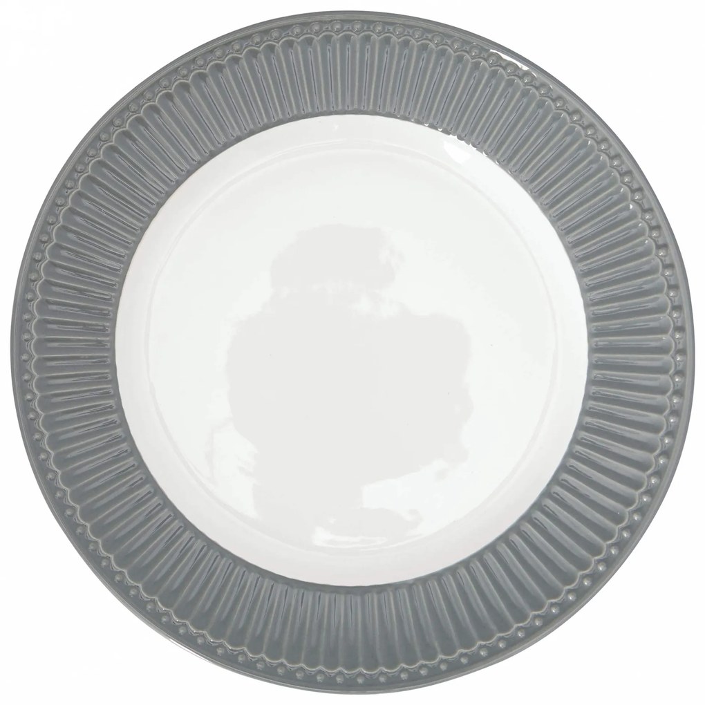 GREEN GATE Obědový talíř Alice Stone Grey 26,5 cm, šedá barva, bílá barva, keramika