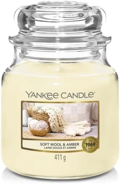 Yankee Candle vonná svíčka Classic ve skle střední Soft Wool & Amber 411g