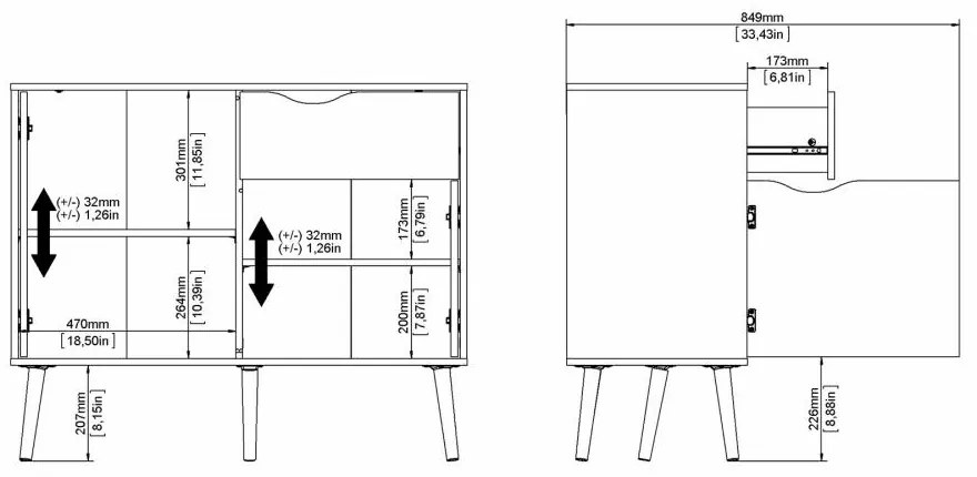 Tvilum Bílá komoda OSLO 75387 s 1 zásuvkou