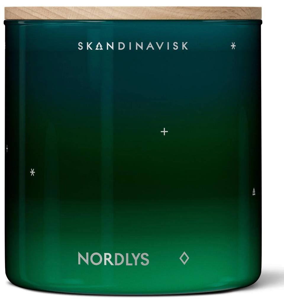 SKANDINAVISK Vonná svíčka NORDLYS (polární záře) 400 g, zelená barva, sklo, dřevo, vosk