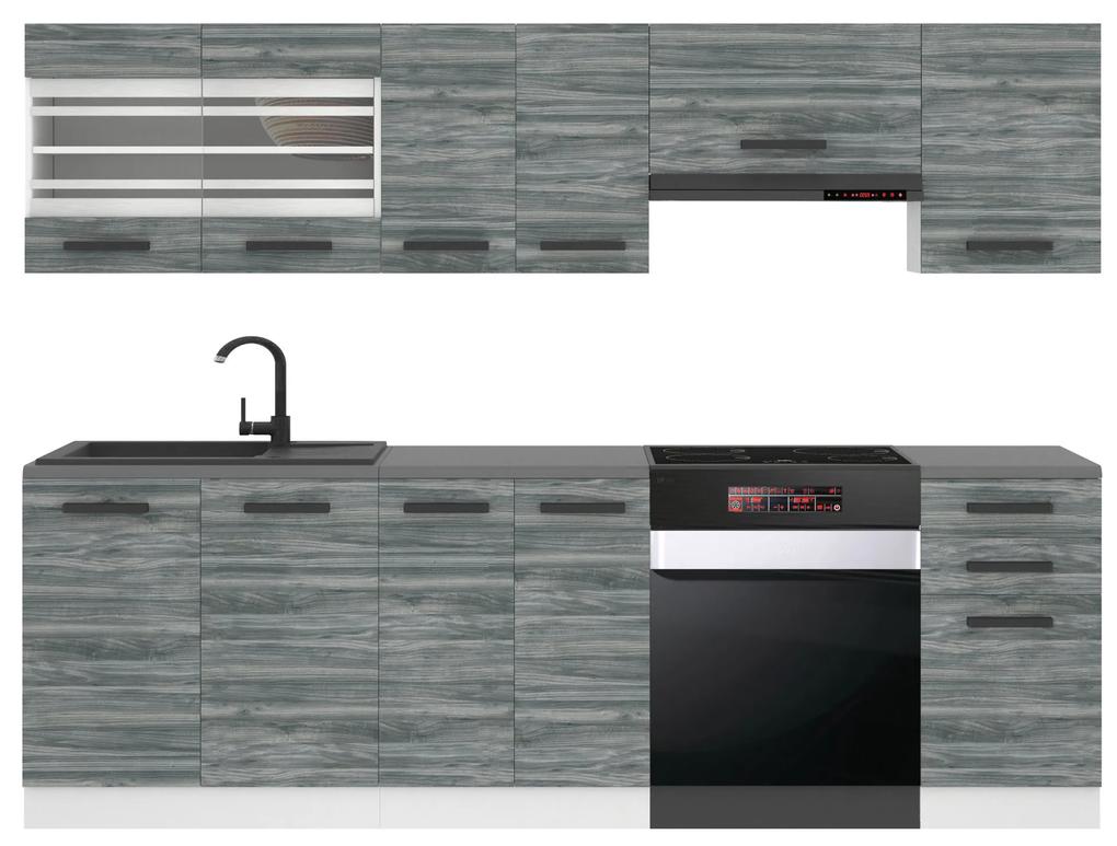 Kuchyňská linka Belini Premium Full Version 240 cm šedý antracit Glamour Wood s pracovní deskou LILY