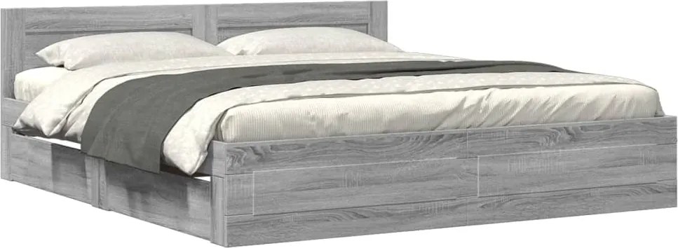 Rám postele s čelem šedý sonoma 200 x 200 cm kompozitní dřevo 3295539