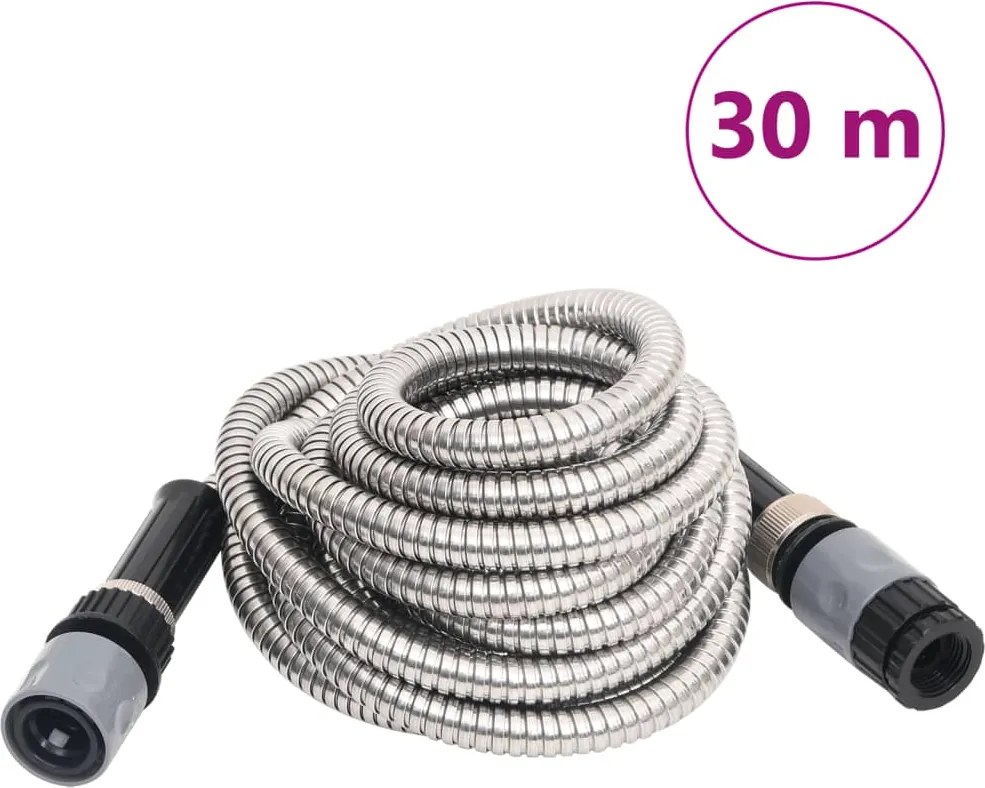 Zahradní hadice s tryskou stříbrná 0,6" 30 m nerezová ocel 154513