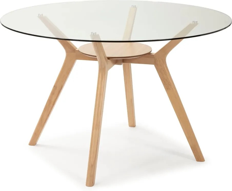 Jídelní stůl se skleněnou deskou a dřevěnými nohami Marckeric Joel