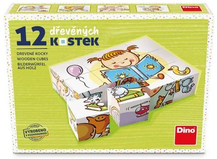 Dino dřevěné kostky Hezký den, 12 kostek