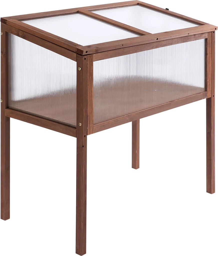 Outsunny Dřevěný Zahradní Záhon Skleník 90 x 50 x 93 cm Sázecí Stůl s Krytem Odolný proti Povětrnostním Vlivům na bylinky pro Zahradu, Balkon a Terasu