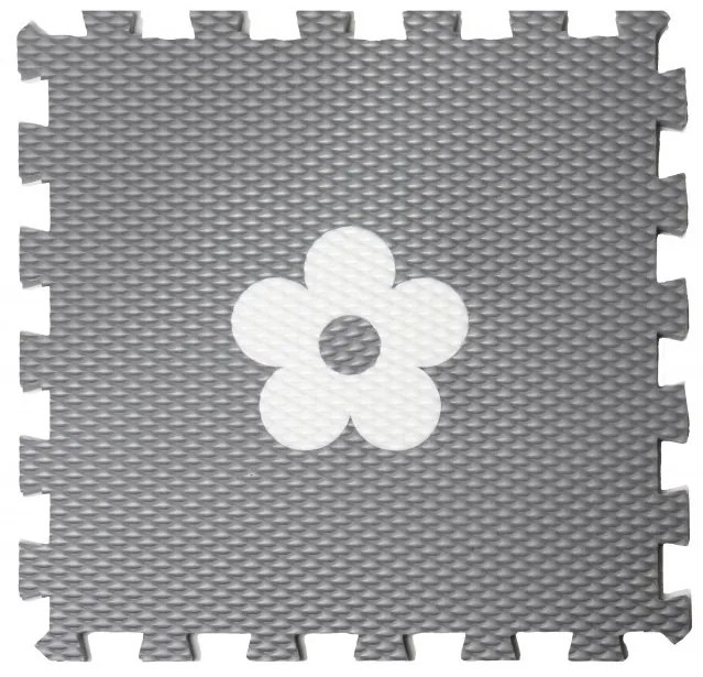 Vylen Pěnové podlahové puzzle Minideckfloor s kytkou Světle šedý s bílou kytkou 340 x 340 mm
