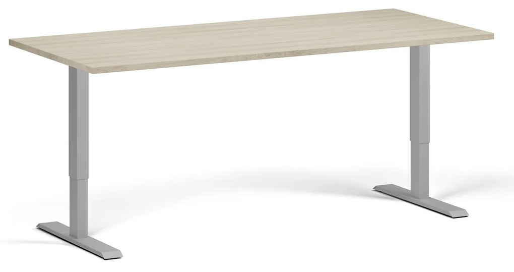 Výškově nastavitelný stůl, 180x80 cm, 1 motor, šedá podnož, dub přírodní