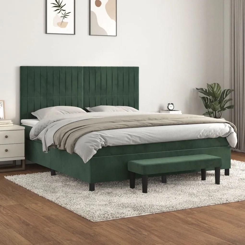 Box spring postel s matrací tmavě zelená 180x200 cm samet