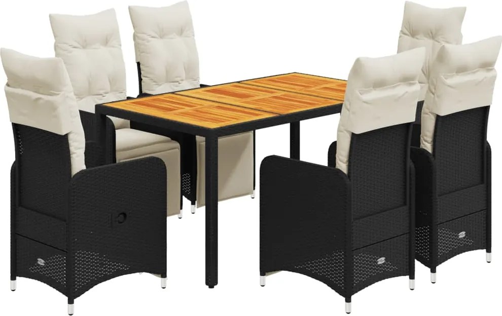 7dílný zahradní bistro set s poduškami černý polyratan 3277130