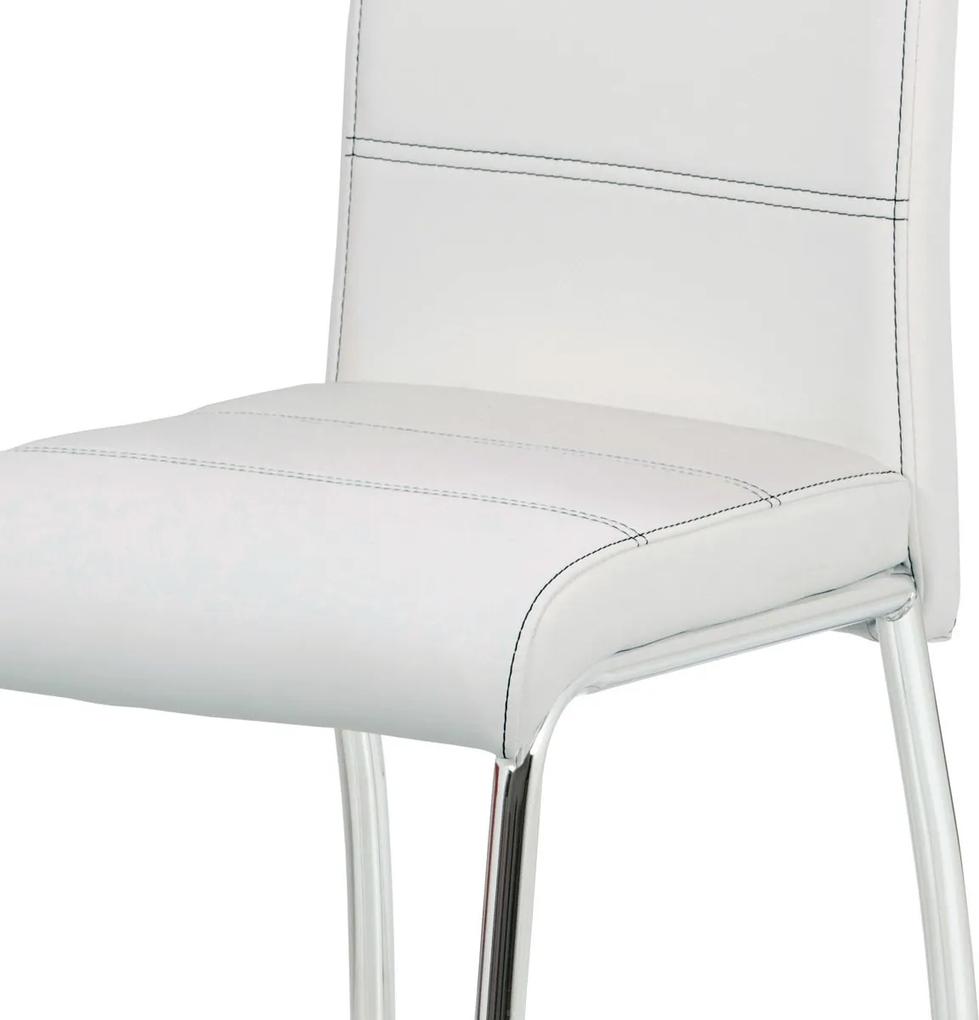 Autronic Jídelní židle HC-484 WT, bílá ekokůže/chrom