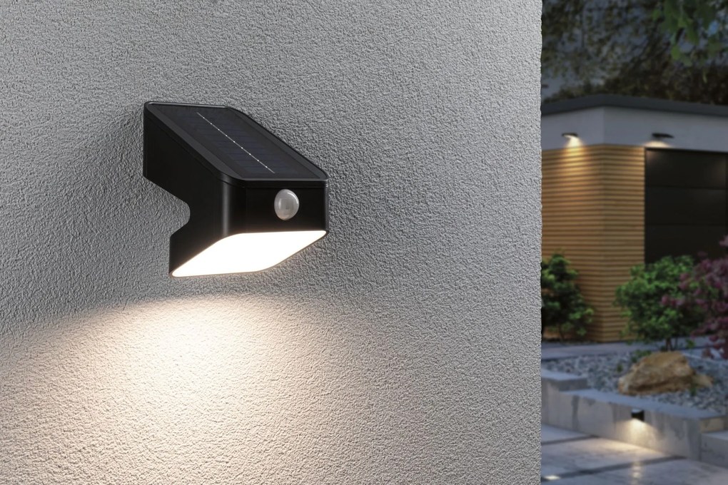 P 94608 Solární LED osvětlení zdí Lesly pohybové čidlo (IR) IP65 hranaté 113x126mm 3000K 5,5W antracit umělá hmota - PAULMANN