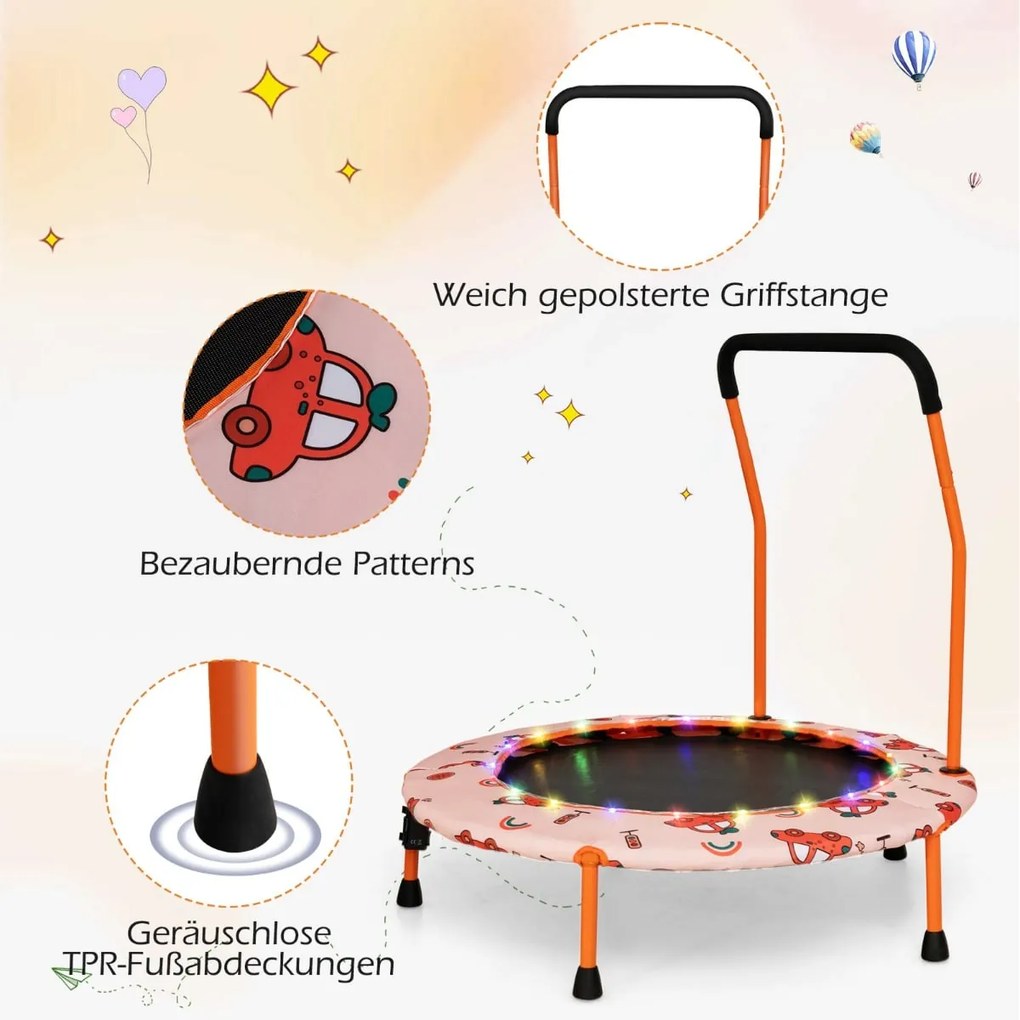 Costway Ø92 cm dětská trampolína mini trampolína s LED osvětlením – pomerančový
