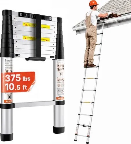 Teleskopický žebřík, 3,2 m hliníkový skládací skládací žebřík s jedním tlačítkem