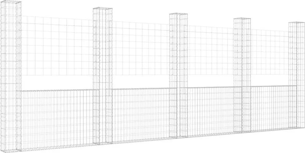 Gabionový koš ve tvaru U s 5 sloupky železo 500 x 20 x 200 cm 151292
