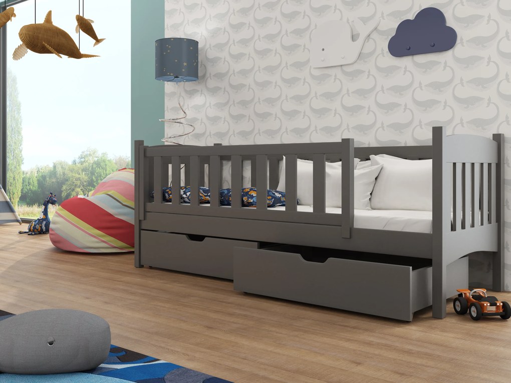 Dětská postel 90 cm Gussie (s roštem a úl. prostorem) (grafit). 1012846