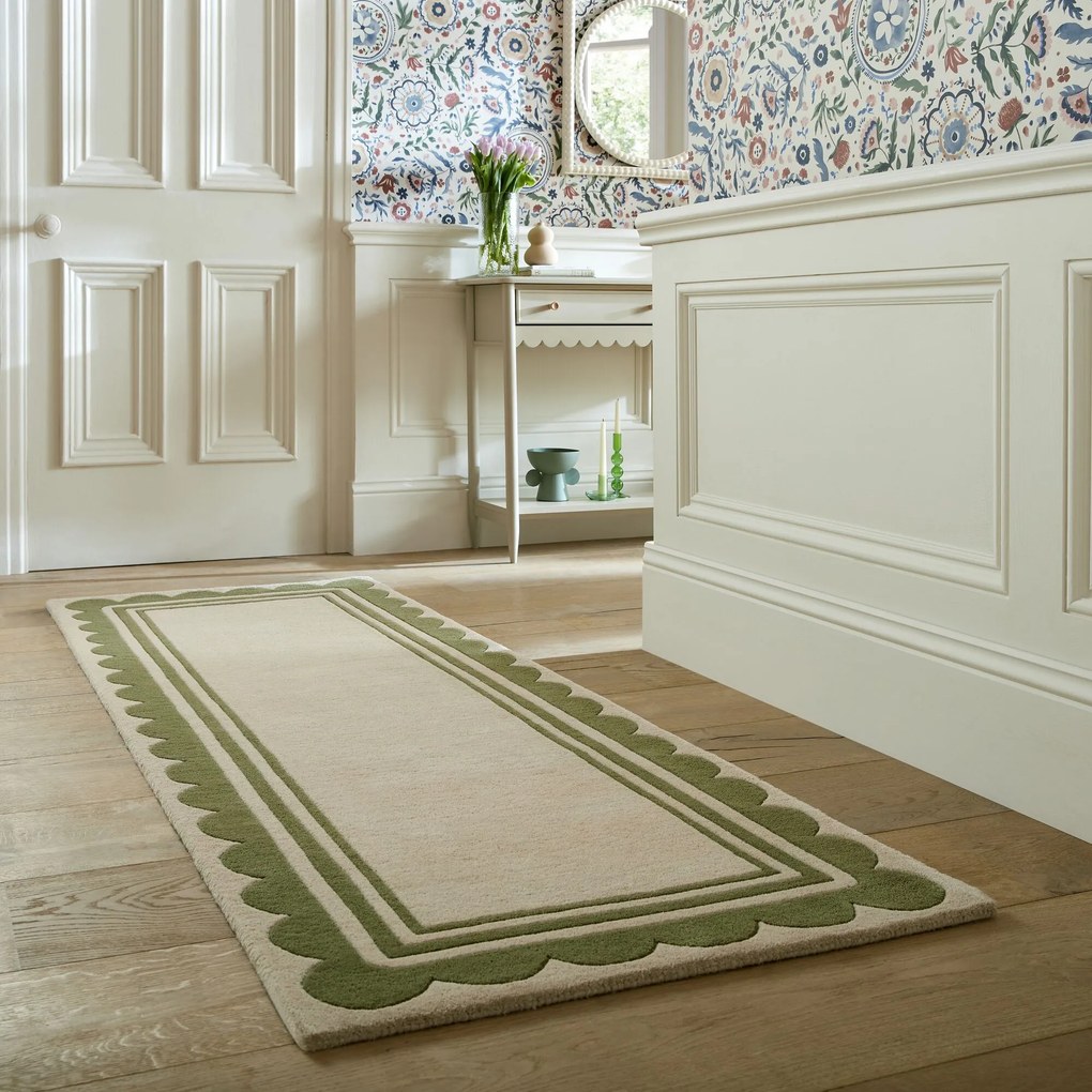 Flair Rugs, Ručně všívaný běhoun Lois Scallop Green, 80x230, zelená, chodba / předsíň
