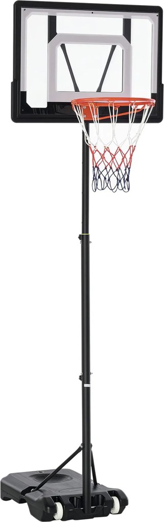 HOMCOM Basketbalový stojan na kolečkách 83x55cm, přenosný basketbalový koš se stojanem, nastavitelné výšky koše 156 až 210 cm, basketbalový systém pro