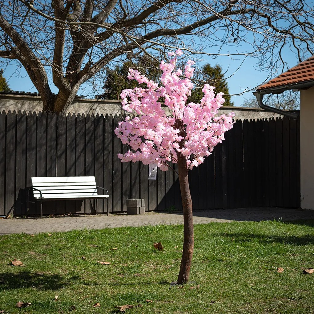 3D umělý strom Sakura 150 × 100 cm, růžová dekorace, IP44 venkovní, kov a plast