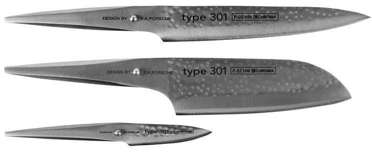P-529HM Type 301 Hammered Sada 3 nožů CHROMA - P2HM+P5HM+P9HM